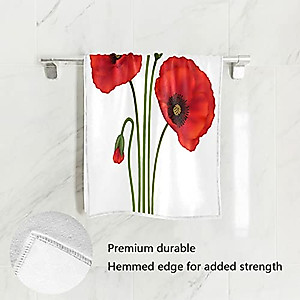 Pfrewn Flowers Poppy Towels for Bathroom 16x30 in Spring Summer Flowers Floral Hand Soft Absorbent Small Bath Towel Kitchen Dish Guest Towel Home Bathroom Decorations