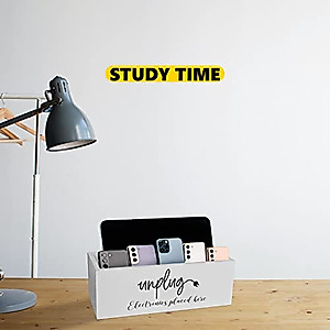 CHONIC Unplug Box, Farmhouse Style Be Present Phone Box, Cell Phone Basket for Home, Wood Mobile Phone Jail, Family Time Out Charging Station for Phone Tablet Electronics Holder (White)