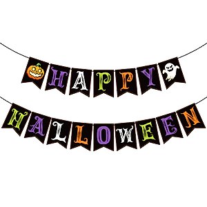 OHOME Halloween Decorations - Happy Halloween Banner | Halloween Party Decorations for Indoor Outdoor - Halloween Backdrop Garland for Outside | Hanging Halloween Party Favors Supplies for Birthday,Trunk or Treat Decorations