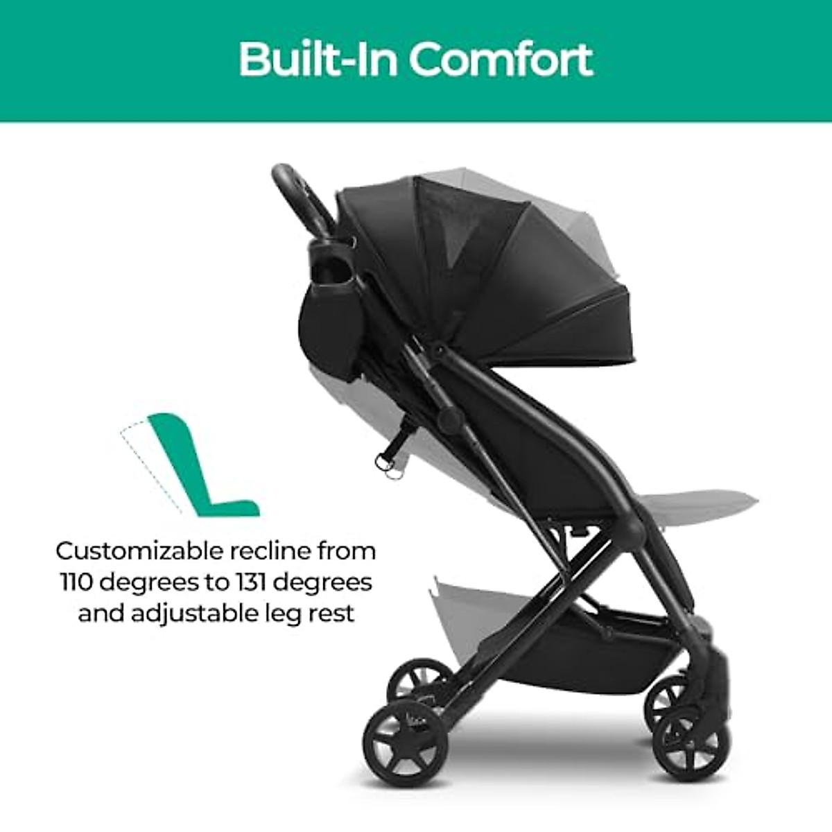 Mompush Lithe Lightweight Stroller, Compact One-Hand Fold Travel Stroller for Airplane Friendly, Reclining Seat and Large Canopy, with Rain Cover & Travel Carry Bag & Cup Holder