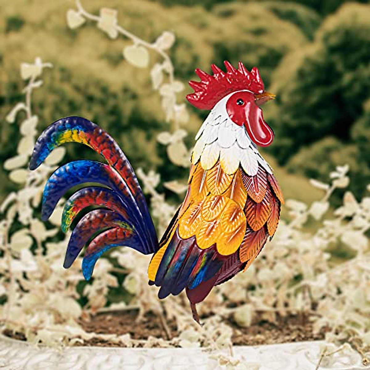 Natelf Metal Rooster Garden Statues & Sculptures, Chicken Yard Art Decor Standing Animal Lawn Ornament for Backyard Patio Kitchen Decorations