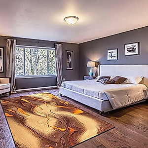 Orange Brown Marble Area Rugs, Light Luxury Abstract Indoor Non-Slip Kids Rug, Soft Fluffy Rectangle Rugs Living Room Carpets Bedroom Home Sofa Table Decor Mat, 5x7ft