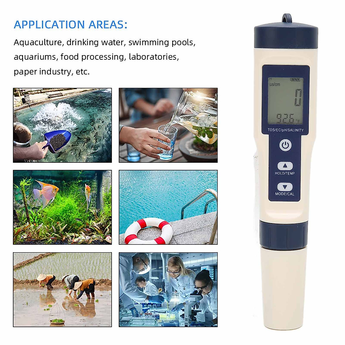TDS Meter Digital Water Quality Tester, 5in1 Multifunctional PH/Salinity/Tem/TDS/EC Meter 0.01 Resolution High Accuracy Digital Water Tester for Household Drinking, Pool and Aquarium