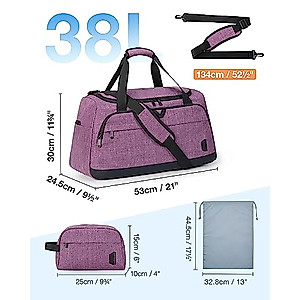 Weekender Bag for Women, BAGSMART 38L Carry on Overnight Bag, Gym Bag Personal Item Travel Bag with Trolley Sleeve, Shoe Bag, Purple-38L