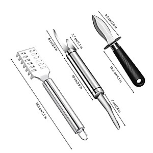 Shrimp Deveiner Tool, 3 in 1 Shrimp Peeler Pack of 3, Oyster Shucking Knife, Fish Scaler Remover, Stainless Steel Seafood tools Set, Home Kitchen Creative Tools, Silver