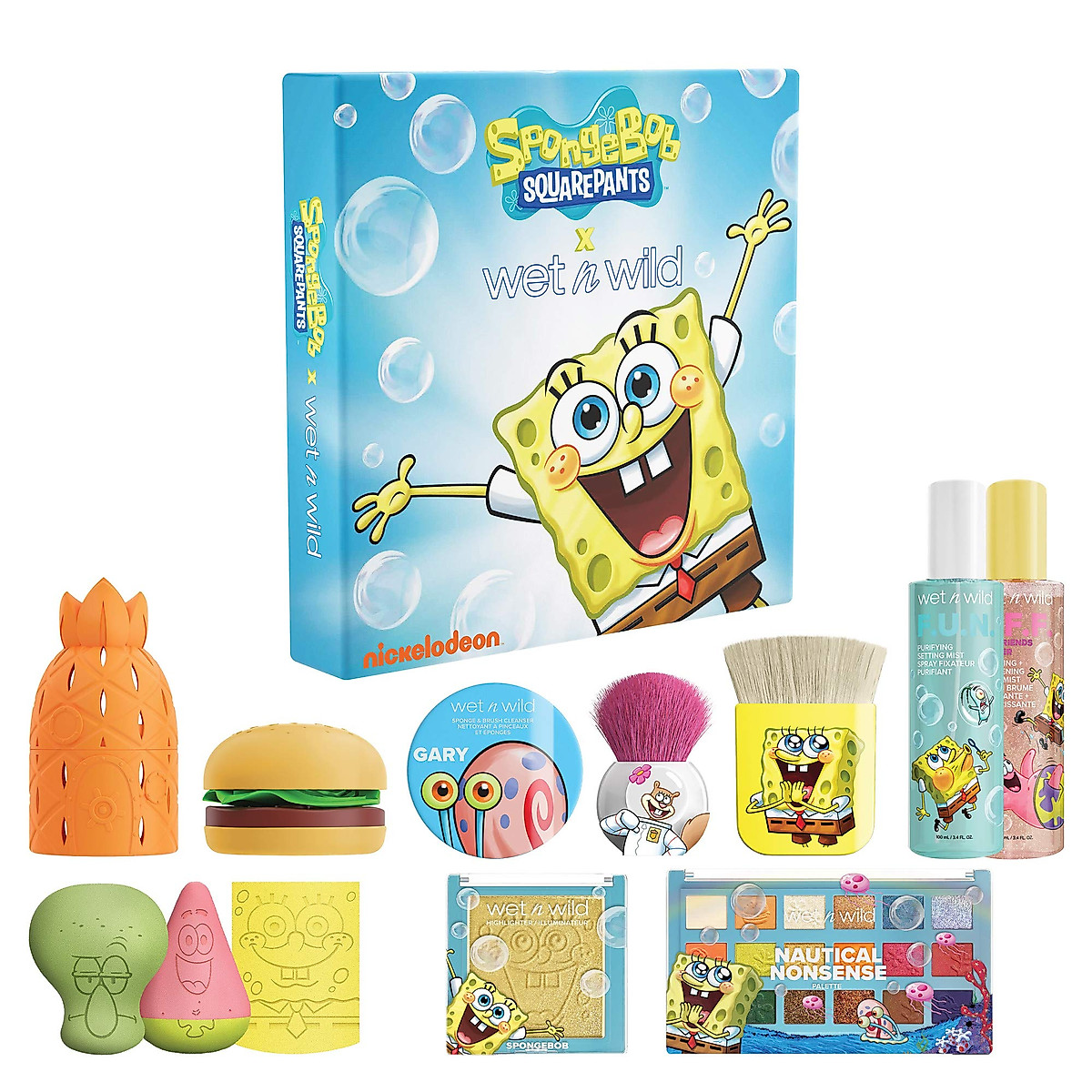 wet n wild SpongeBob Squarepants Makeup Collection PR Box - Makeup Set with Versatile Brushes, Unique Sponges,Vibrant Buildable & Blendable Palettes, Cruelty-Free & Vegan