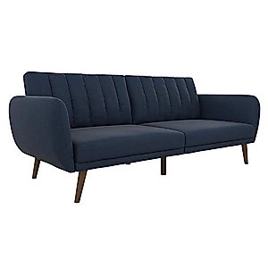 Sofa Futon, Premium Linen Upholstery and Wooden Legs, Blue Linen