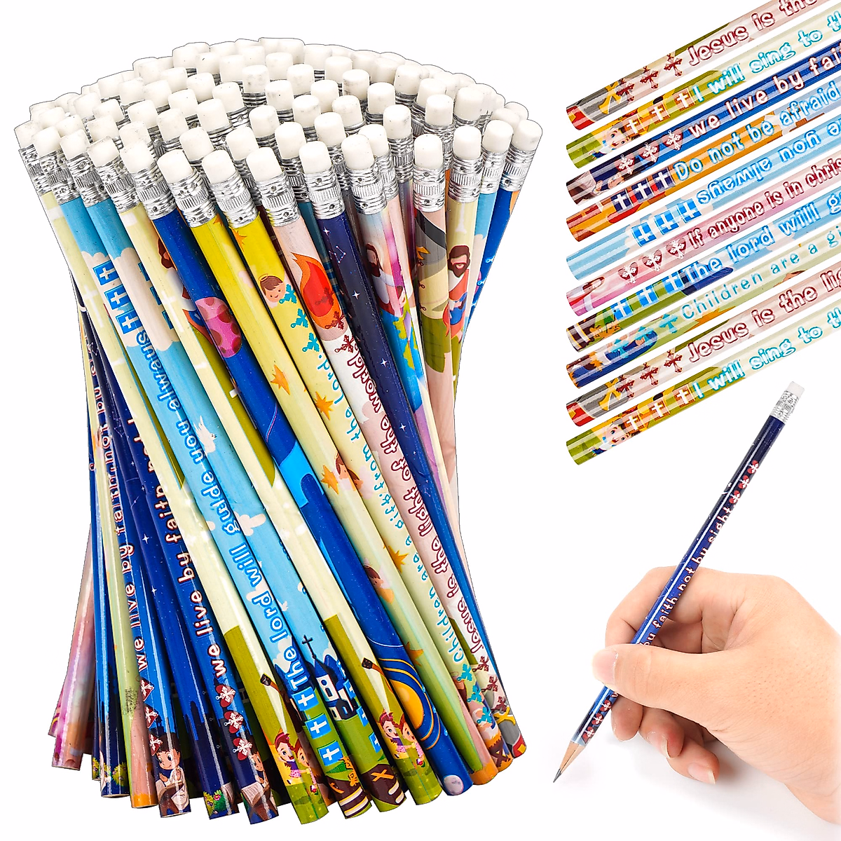 Kolewo4ever 100 Pieces Bible Verses Pencils with Inspirational Scriptures, 8 Styles, Multicolor, Great for Teachers, Students, Church Supplies