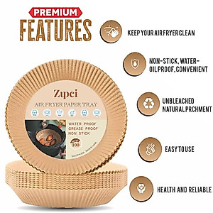 Zupci Air Fryer Liners Round - 100 Pcs 7.9 Inch Disposable Paper Dryer Liners for 4 to 6 Qt Basket - Paper Liner for Air Fryer Basket- Non-stick Oil Air Fryer Liner Round- Water Proof Parchment Paper