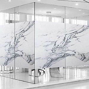 White Blue Window Film Privacy Window Film,Kitchen Decoration for Bathroom Kids Room Sliding Door, Antique Marble Textured Frosted Glass Film 23.6Wx35.4L-inch x2 Pcs