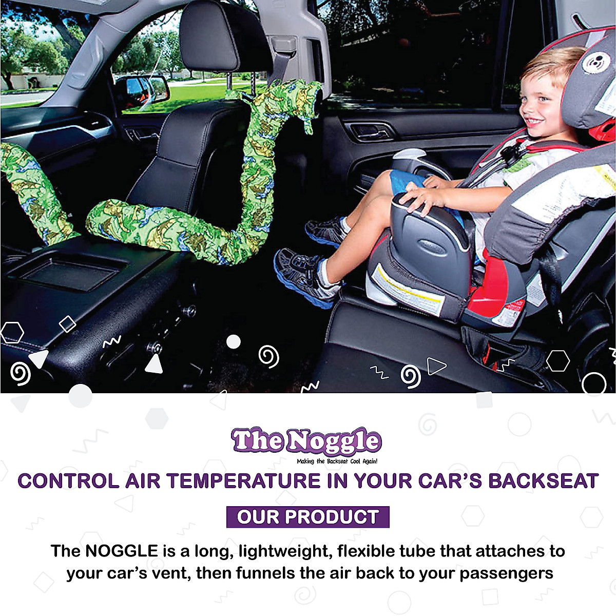 The Noggle-Making The Backseat Cool Again-Quick & Easy to Use Car Travel Accessories for a Comfy Ride Summer or Winter-Air Vent Extender Hose Directs Cool or Warm Air to Your Kids - 6ft, Lt. Blast