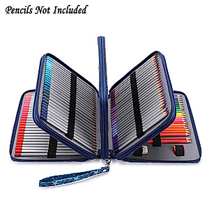 BTSKY Colored Pencil Case- 200 Slots Pencil Holder Pen Bag Large Capacity Pencil Organizer with Handle Strap Handy Colored Pencil Box with Printing Pattern Blue Star