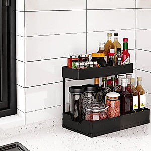 Karlsitek Under Sink Organizers and Storage,2 Pcs Under Sink Organizers,2-Tier L-Shape Bathroom Organizer,Sliding Cabinet Organizer Drawer with 2 Hanging Cups and 8 Hooks for Kitchen Bathroom Office