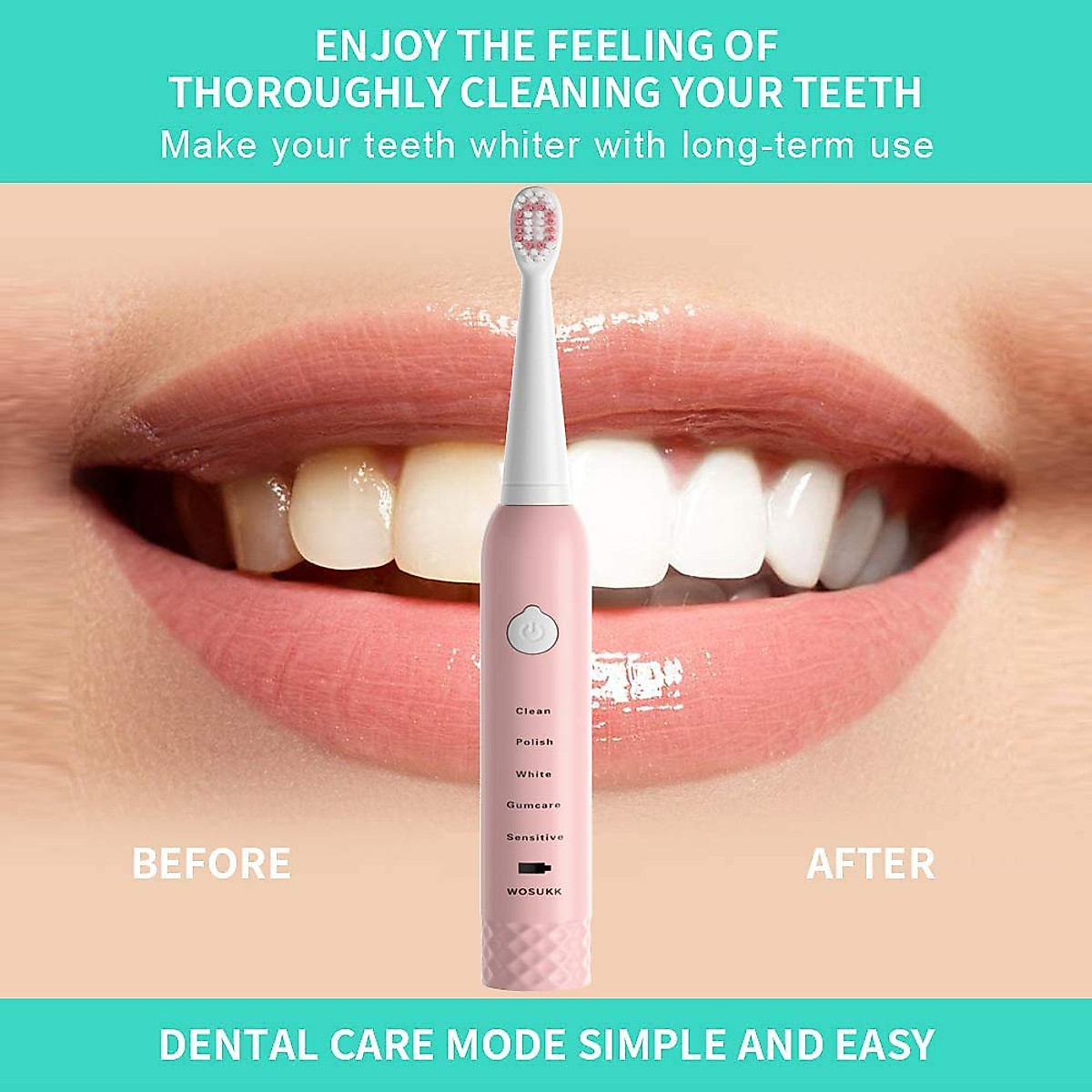 WOSUKK Kids Electric Toothbrushes for Adults Sonicare Electric Toothbrush Rechargeable Electrical Toothbrush, 2-Min Timer, 4 Replacement Brush Heads Pink