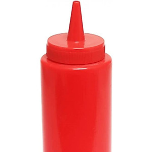 TrueCraftware-Set of 12 Squeeze Condiment Dispensing Bottles 12 oz Red- Plastic Squeeze Bottle For Sauces Spreads Ketchup Mustard Mayo Hot sauces and Olive oil