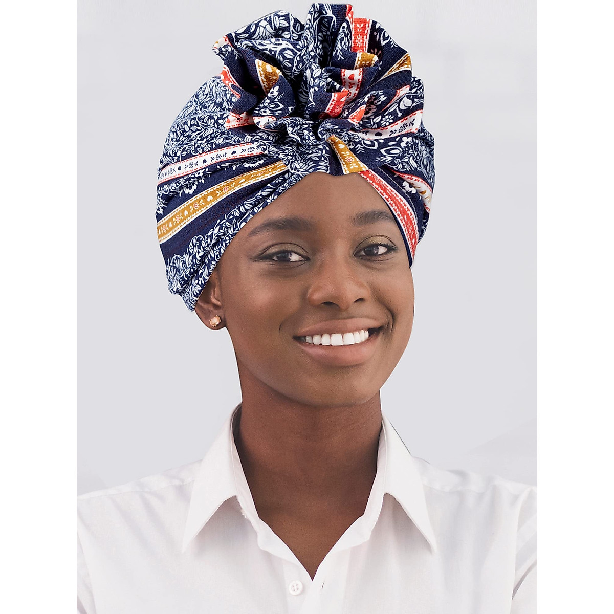 SATINIOR 6 Pieces Women Turban Flower African Pattern Headwrap Sleep Beanie Pre-Tied Bonnet Elastic Knot Cap