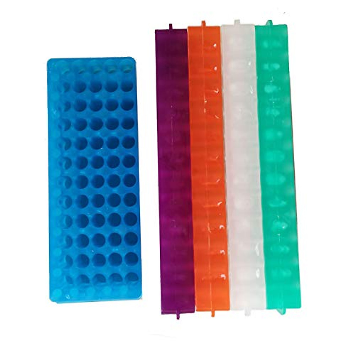 Tube Rack Double Panel 60 Positions Polypropylene for 0.5ml-2ml Microcentrifuge Tubes, Pack of 5(Blue, Orange,White, Purple, Green)