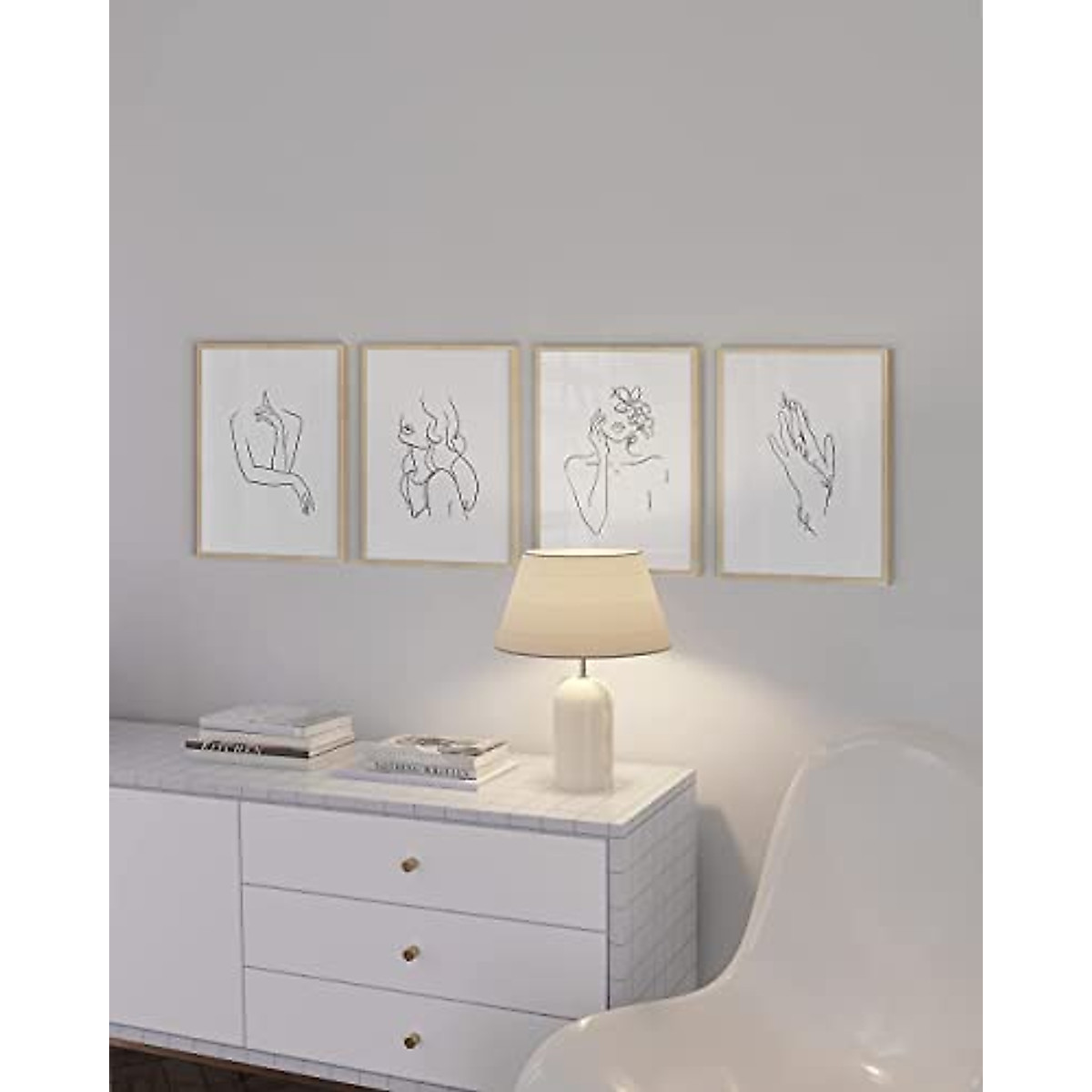 Minimalist Line Art Prints Set of 4 By Haus and Hues | Aesthetic Posters, Apartment Decor, Minimalist Art Print, Fine Line Art, Black and White Abstract Minimalist Wall Art for Women UNFRAMED (8x10)