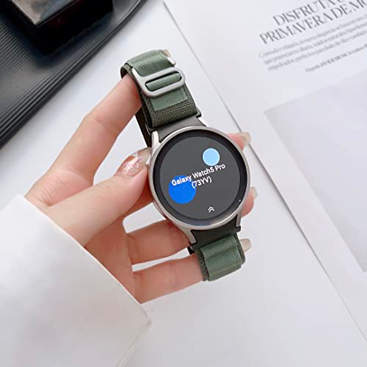 Nylon Watch Band Compatible with Samsung Galaxy Watch 6 5 4 Bands 40mm 44mm/Watch 5 Pro Band 45mm/Watch 4 6 Classic Bands 42mm 43mm 46mm 47mm, Alpine Loop Woven Sport Strap for Men Women - Green