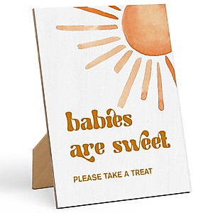 Babies are Sweet Take a Treat Sign Baby Shower Sign-8×11 Inches, Here Comes The Sun Wooden Game Sign, Gender Neutral Tabletop Decor for Gender Reveal Party, Baby Shower Decoration-LA34
