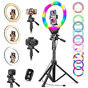 Torjim 12" RGB Ring Light with 67" Tripod Stand, Selfie Ring Light with Phone Holder & Wireless Remote, 3 CCT Modes & 12 Color Modes LED Ring Light for Selfie/Makeup/TikTok/YouTube