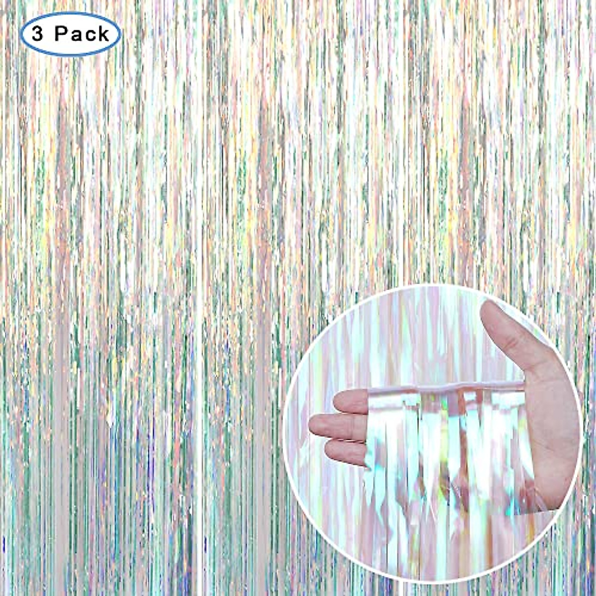 3 Pack Fringe Curtains Party Decorations,Tinsel Backdrop Curtains for Parties,Photo Booth Wedding Graduations Birthday Christmas Event Party Supplies (Transparent Rainbow)