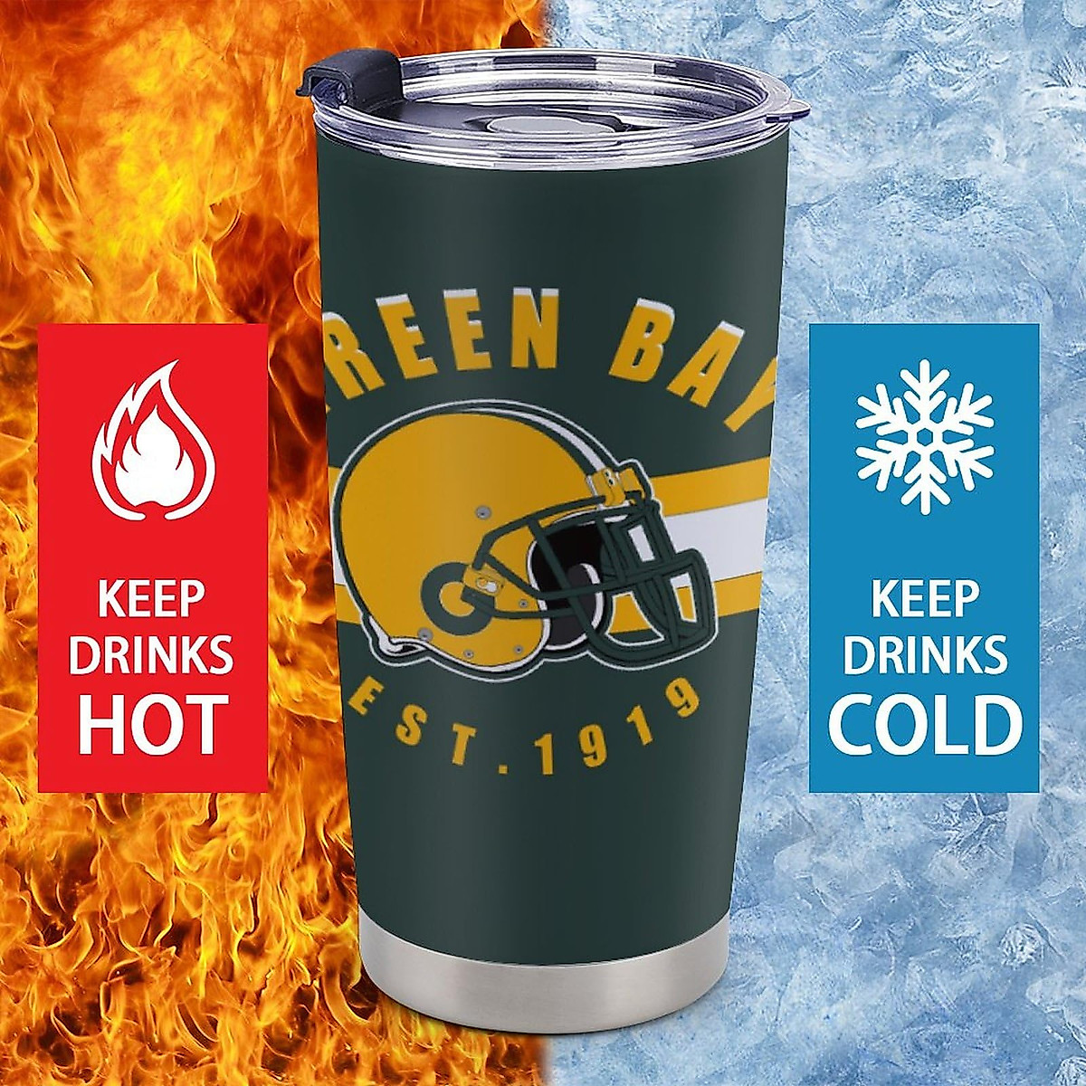 Custom Green Bay Tumbler 20oz Stainless Steel with Lid & Straw Personalized Football Fans Gifts for Women Men Coffee Travel Mug Cup Add Name Number