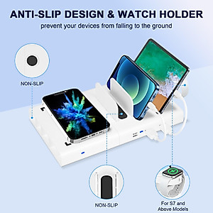MERGROLY 75W Charging Station for Multiple Devices, 5 in 1 Fast Charging Station with 20W PD Port and 15W Wireless Charging Dock, Watch Holder, for Phone/Kindle/iPad/Tablet (5 Short Cables Included)