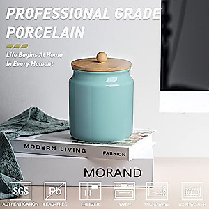 SWEEJAR Kitchen Canisters, 28 FLOZ Ceramic Food Storage Jar with Bamboo Lid and Seal Ring for Serving Ground Coffee, Tea, Sugar, Salt (Turquoise)