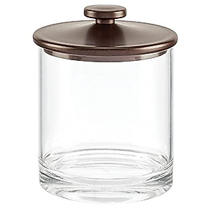 mDesign Small Modern Apothecary Storage Organizer Canister Jars - Acrylic Containers for Bathroom, Organization Holder for Vanity, Counter, Makeup Table, Lumiere Collection, 2 Pack, Clear/Bronze