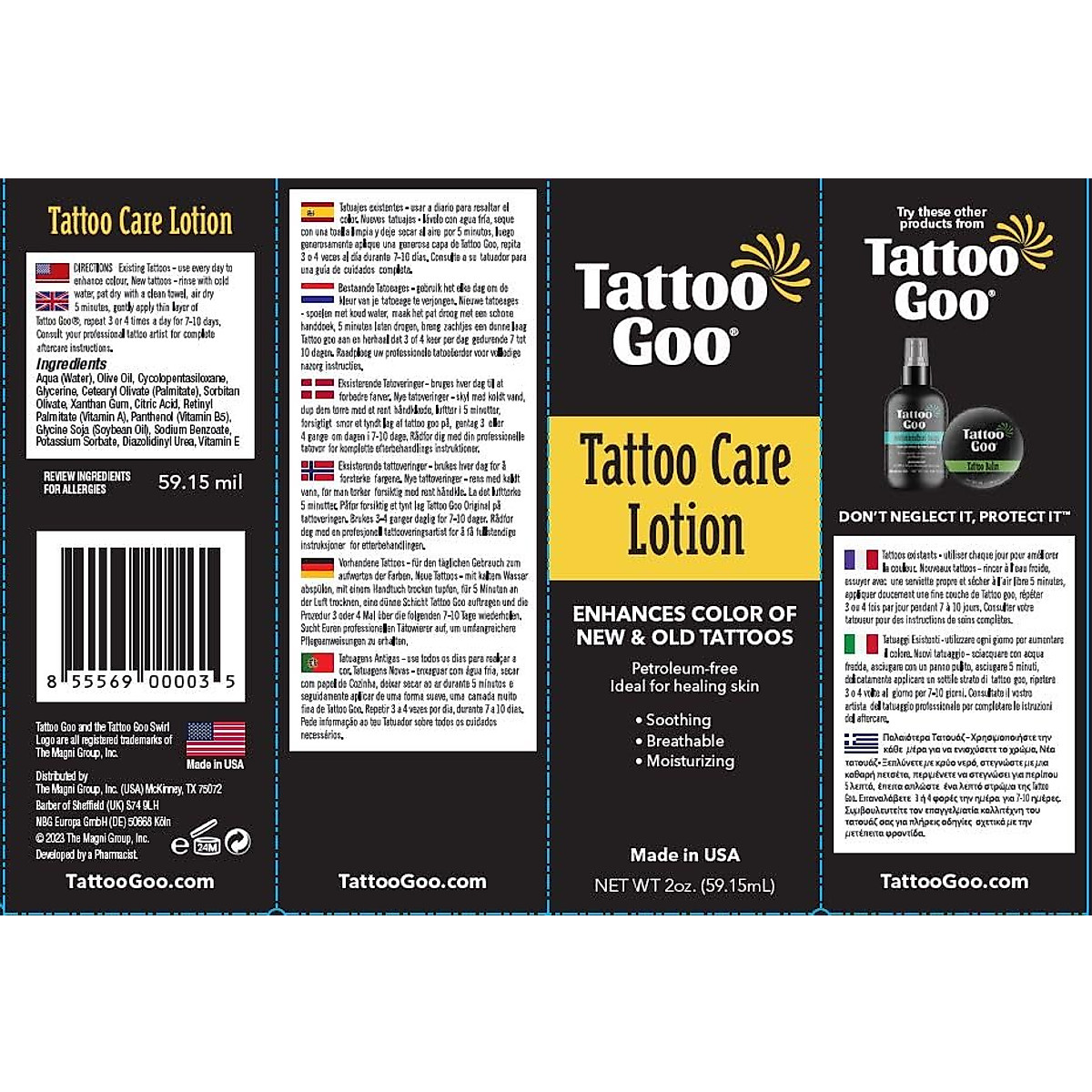 Tattoo Goo Aftercare Kit Includes Antimicrobial Soap, Balm, and Lotion, Tattoo Care for Color Enhancement + Quick Healing - Vegan, Cruelty-Free, Petroleum-Free, Tattoo Artist Gifts (3 Piece Set)