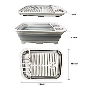 SAMMART 12L (3.17 Gallon) Collapsible Dish Drainer with Swivel spout - Foldable Drying Rack Set - Portable Dinnerware Organizer - Space Saving Kitchen Storage Tray (Grey)
