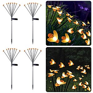4 Pack 48 LED Solar Firefly Lights, Solar Bee Garden Lights with 2 Lighting Mode, Upgraded Solar Panel, Swaying Waterproof Walkway Lights for Outdoor Garden Yard Lawn Fence