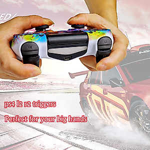 Silicone Skin for Ps4 Controller, 2pcs Anti-Slip Shell Cover Case with 10 Joystick Grips, 2 Pairs L2 R2, 4pcs Led Light Bar Skin for Playsation 4/ Slim/Pro Dualshock 4 Controller Wireless Gamepad