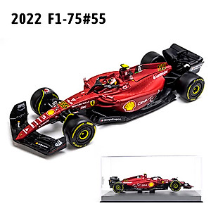 XTD Bburago 1:43 2022 F1 Ferrari F1-75 #55 Sainz Alloy Luxury Vehicle Diecast Cars Model Toy Collection Gift (2022 F1-75 #55 Acrylic Box) Red