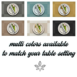 More Décor Dining Table Placemats, Washable Heat-Resistant PVC Vinyl Table Mats for Dining Room and Kitchen, Anti-Slip - Set of 6 -Black