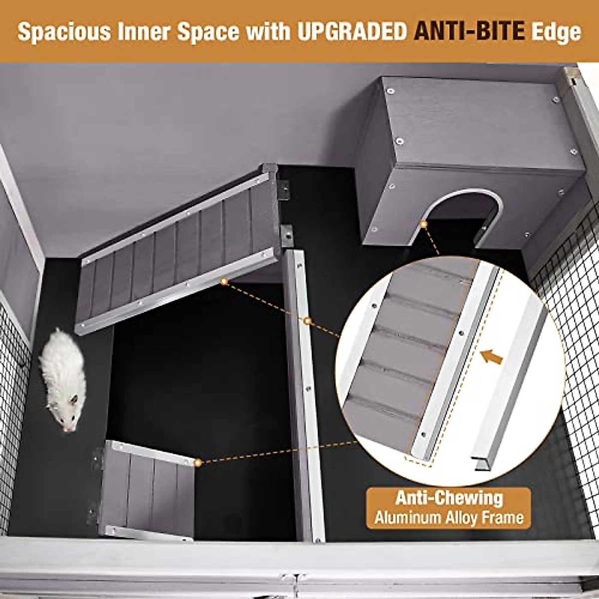 Large Hamster Cage Wooden Guinea Pig Cage, Animal Cage for Rat, Chinchilla, Squirrel, Gerbil, Rabbit, 2-Level Indoor Small Animal Pet Cage with Storage Shelf