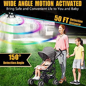 DooLv Security Solar Motion Lights Outdoor, 214 LEDs 1500LM Spot Flood Light-Wide Adjustable 360° 3 Heads with 3 Modes, Wireless Motion Sensor 35ft- IP65 Waterproof Solar Powered 2200mah (2 Pack)