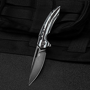BESTECH KNIVES Pocket Folder Folding Knife: 3.54" N690 Steel Black Blade, Carbon Fiber and G10 Scales, Flipper, Liner Lock, EDC Titanium Clip, BL02D (White 02)
