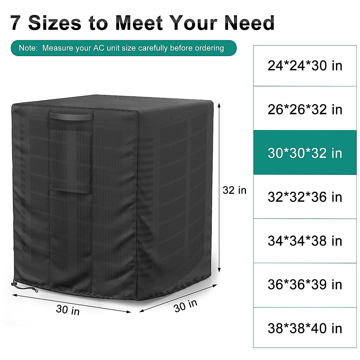 BROSYDA Central Large Air Conditioner Cover for Outside Units, Waterproof & Windproof Outdoor AC Units Cover Black (30"x30"x32" Inch)