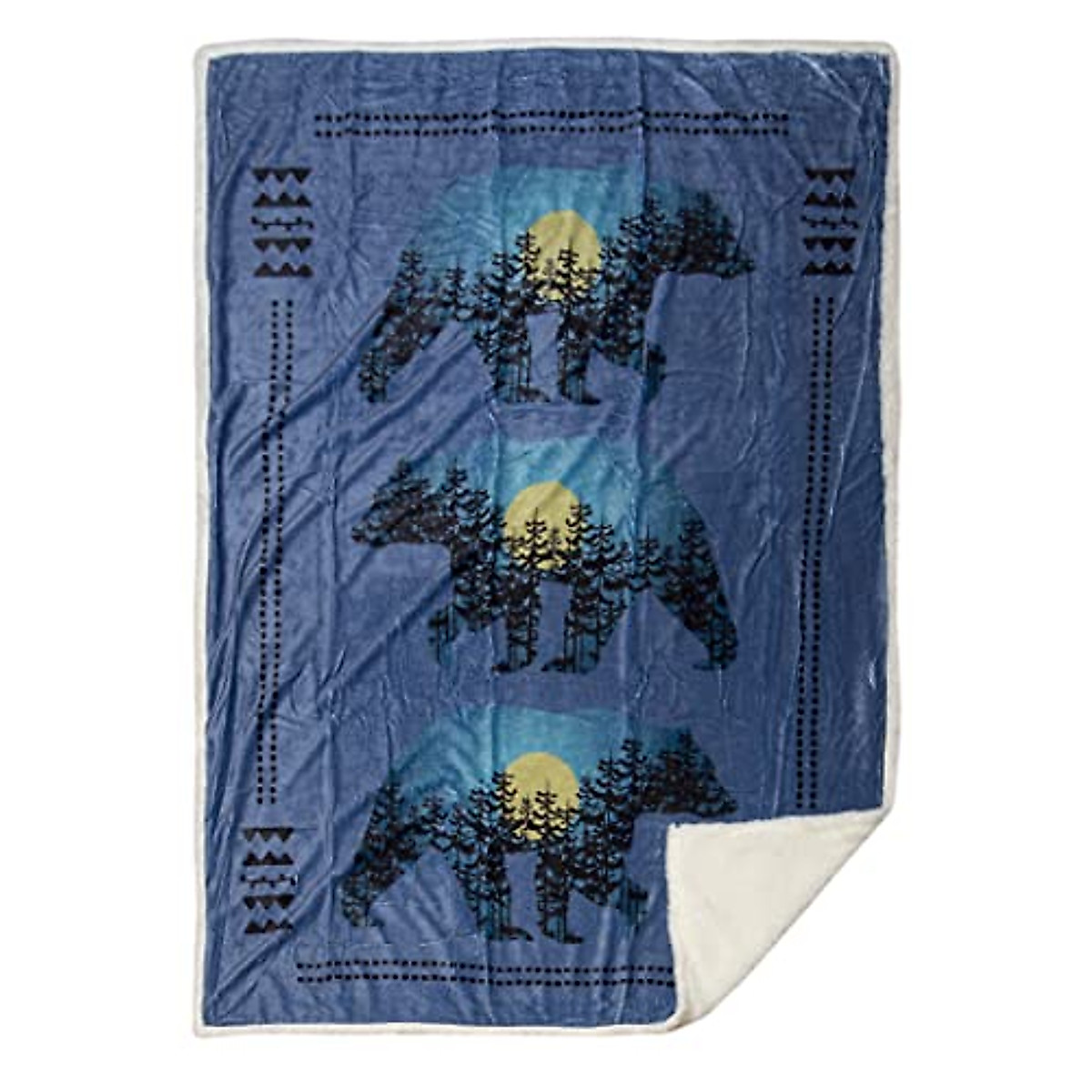 Carstens Three Bears Rustic Plush Sherpa Throw Blanket 54" x 68", Blue