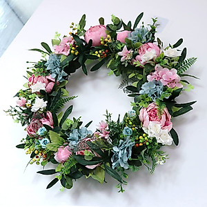 Ansuma Peony Flower Wreath, 24 Inches Door Wreath Floral Green Wreath for Front Door Decorations Wall Decor