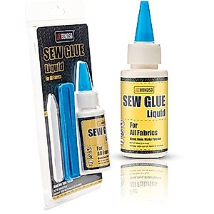 LOCBONDSO 1 Min Fast Dry Sew Glue Liquid Quick Bonding Reinforcing Fabric Adhesives DIY Speedy Fix for Denim Cotton Flannel Clothes Tent Curtain Leather Sofa Cover Polyester Gloves Doll Repair