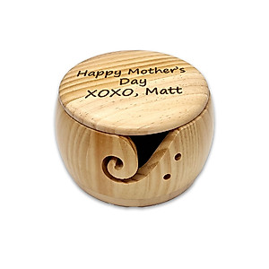 CHEERZEER CUSTOMIZE Personalized Large Wooden Bowl with Lid for Knitters and Crocheters, Wood Yarn Ball Holder Gift for Grandma and Mom on Mother's Day, Christmas, Birthdays
