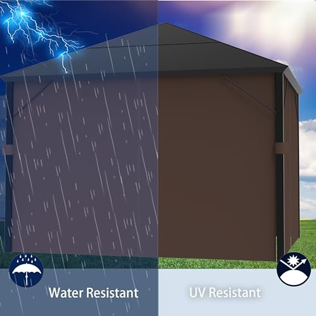 Sunshine Outdoor Replacement Gazebo Curtains 4 Panels with Zipper for Garden Patio Yard (10'x10', Brown)(Curtains Only)