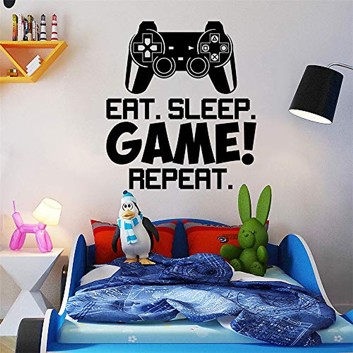 SITAKE Game Themed Wall Stickers Decor, EAT Sleep Game Repeat Controller Gaming Quotes for Boys Men, Kids Wall Decor and Wall Stickers for Playroom, 20.9 x 33.9 Inch