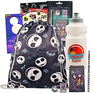Nightmare Before Christmas Travel Bag Bundle - Disney Travel Set with Jack Skellington Bag, Notebook, Water Bottle, Stickers, More | Nightmare Before Christmas Activity Set for Kids