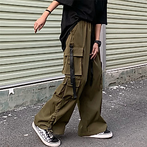 Women Joggers Goth Y2K Baggy Loose Pants Outdoor Cargo Pants Punk Streetwear (Army Green,L)
