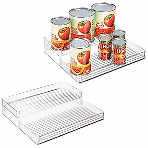 mDesign Plastic Kitchen Food Storage Organizer Shelves, Spice Rack Holder for Cabinet, Cupboard, Countertop, Pantry - Holds Jars, Baking Supplies, Canned Food - 2 Levels - 2 Pack - Clear