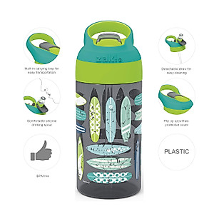 Zak Designs 16oz Riverside Beach Life Kids Water Bottle with Straw and Built in Carrying Loop Made of Durable Plastic, Leak-Proof Design for Travel, 2 count (Pack of 1)